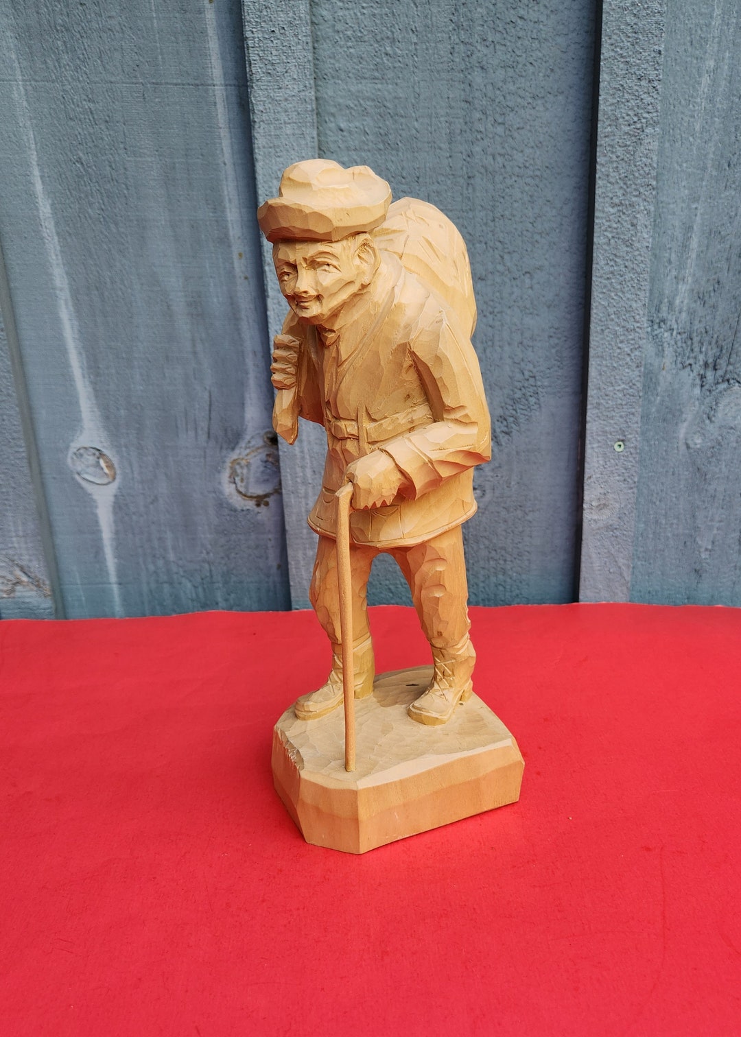 Quebec Large Wood Carving of Hiker With Cane Folk Art Signed Reginald ...
