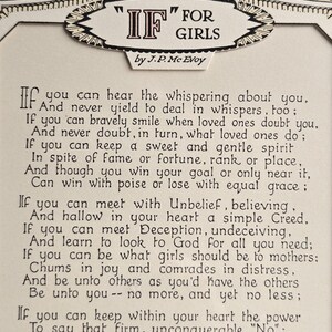 Framed Poem Print Picture by J.P. Mcevoy Titled "if" for Girls ...