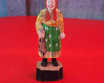 Miniature Quebec Folk Art Wood Carving of Woman - Etsy