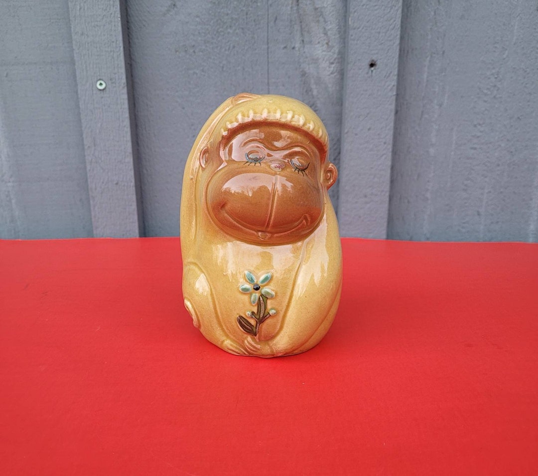 Tilso Japan Vintage Ceramic Monkey Holding Flower Coin Bank - Etsy