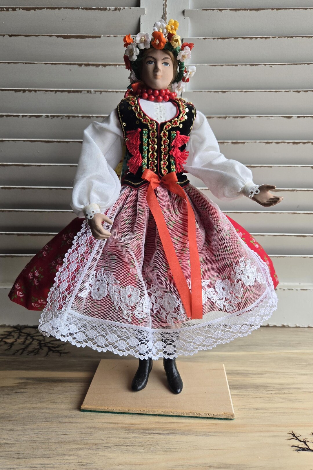 Vintage Collectible Polish Souvenir Doll in Traditional Costume on Wood ...