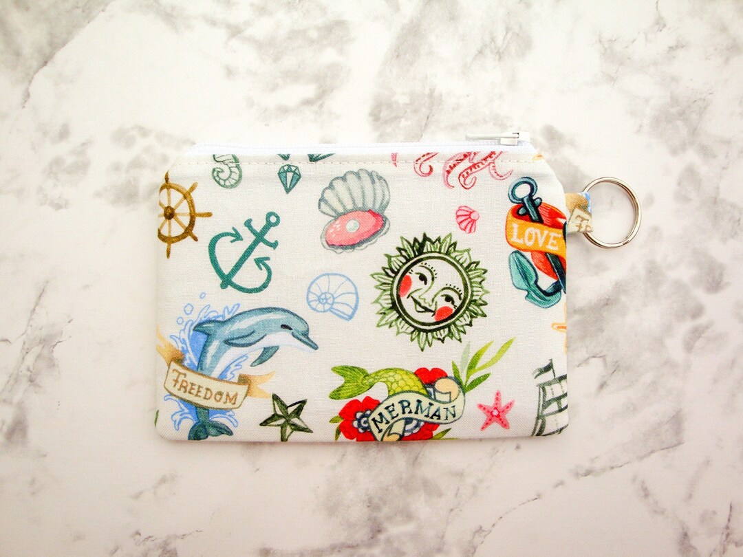 Merman Zipper Pouch, Sailor Tattoos Coin Pouch, Coin Purse, Gift for ...