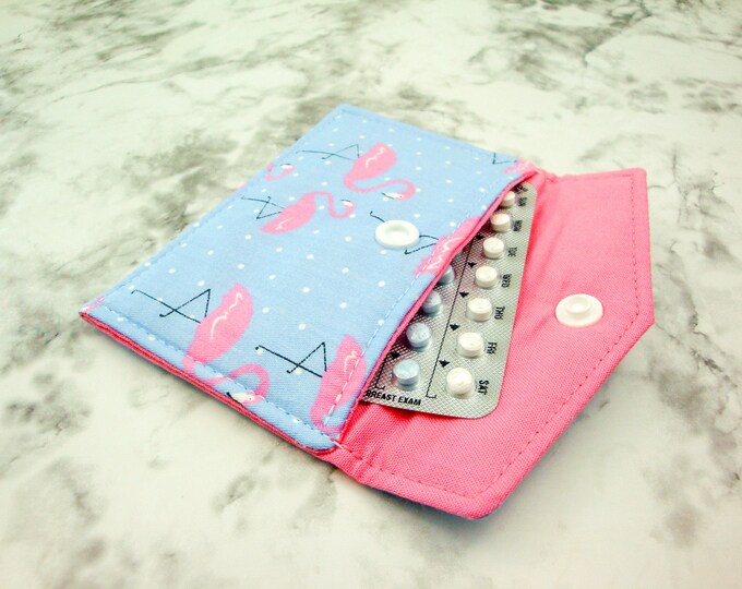 Flamingo Mini Wallet, Pink and Blue Reusable Gift Card Holder, Tropical ...