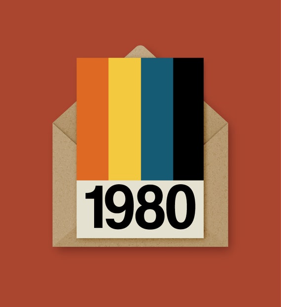 Birthday Cards Birthday Card Blank Card Retro Stripe 1980 Year ...