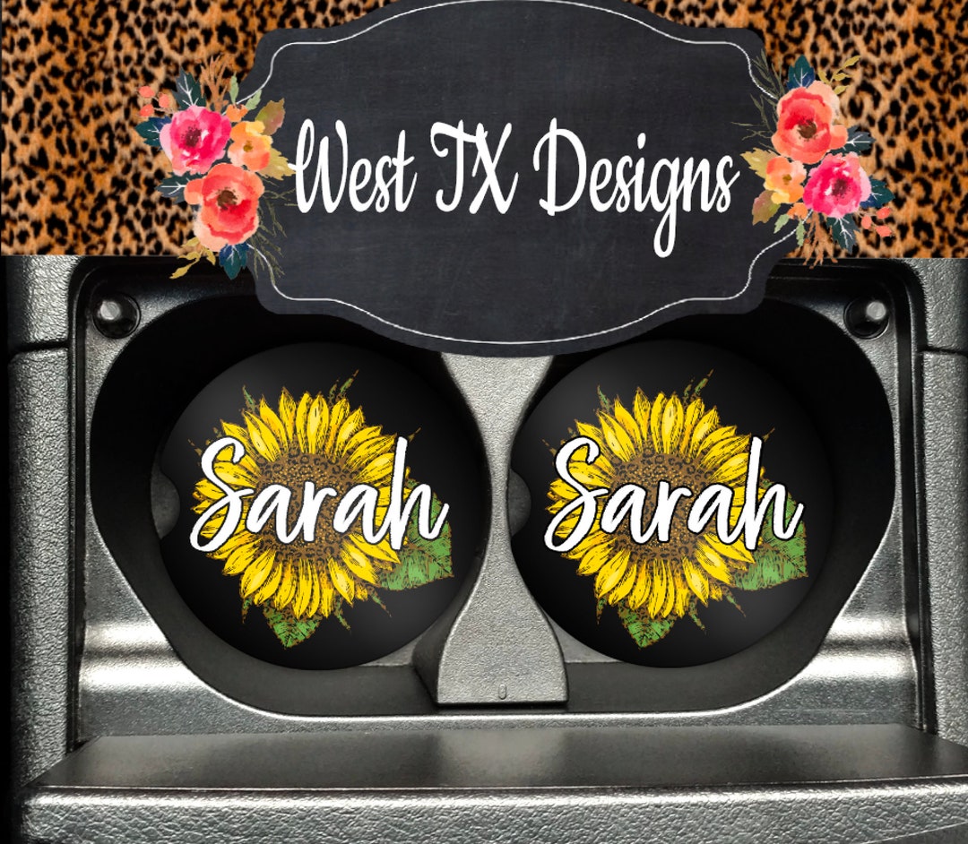 Sunflower Car Coasters | Car Coasters Set of 2 | Personalized Car ...