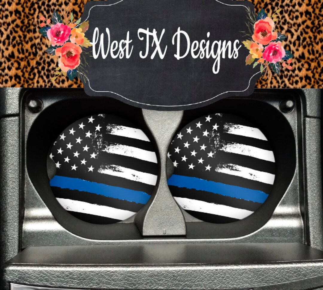 Thin Blue Line Car Coaster | Car Coasters Set of 2 | Sandstone Car ...