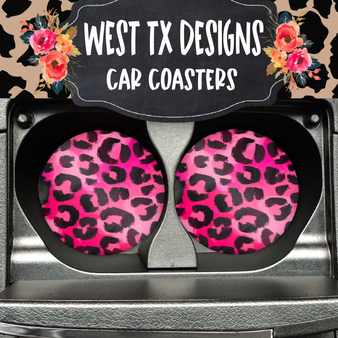 Pink Leopard Print Car Coasters | Car Coasters Set of 2 | Cheetah Car ...