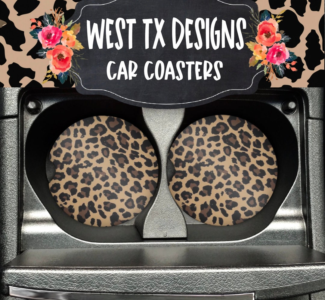 Leopard Print Car Coasters | Car Coasters Set of 2 | Cheetah Car ...