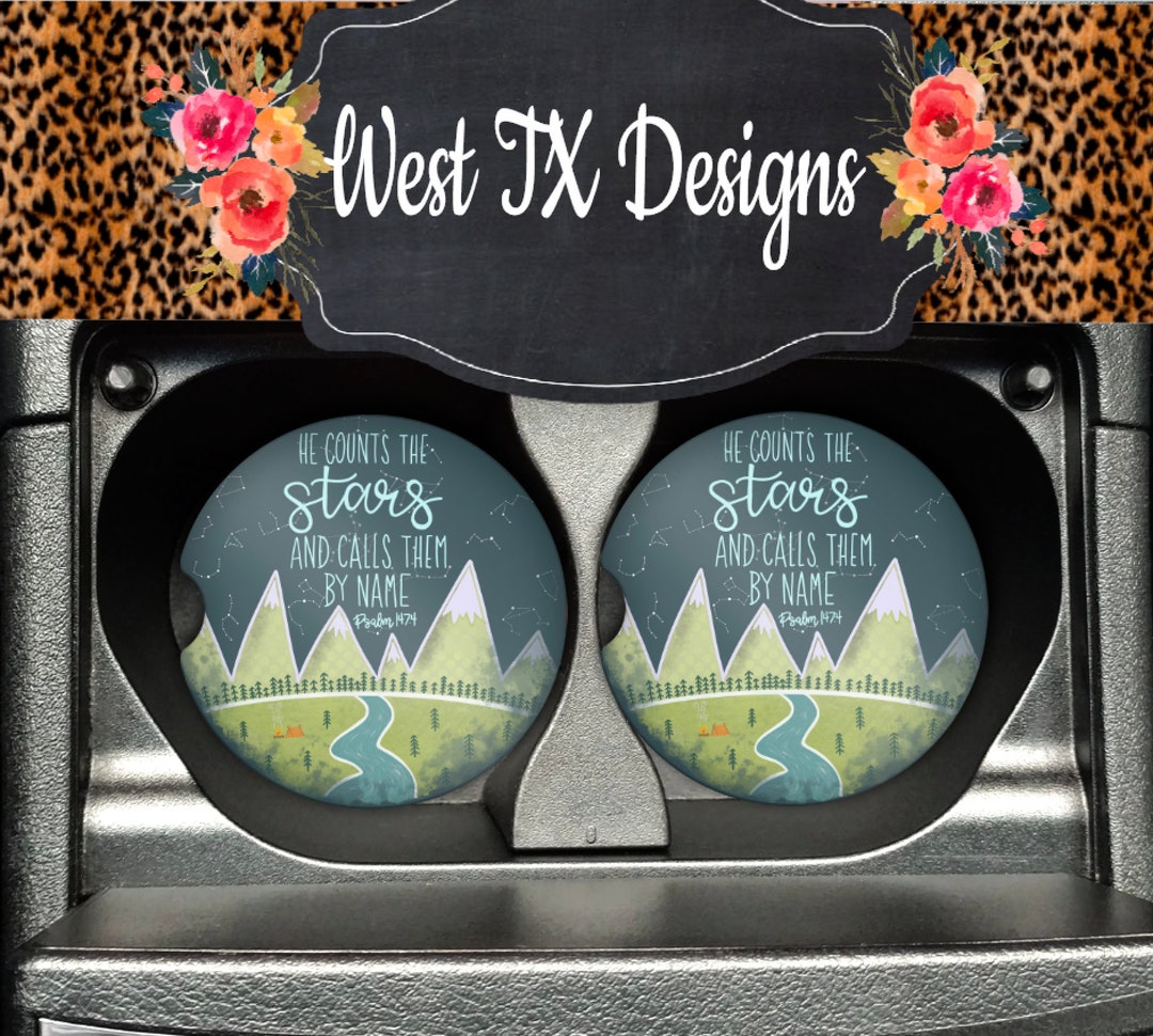 Bible Verse Car Coasters | Set of 2 Car Coasters | Psalm 147:4 | He ...