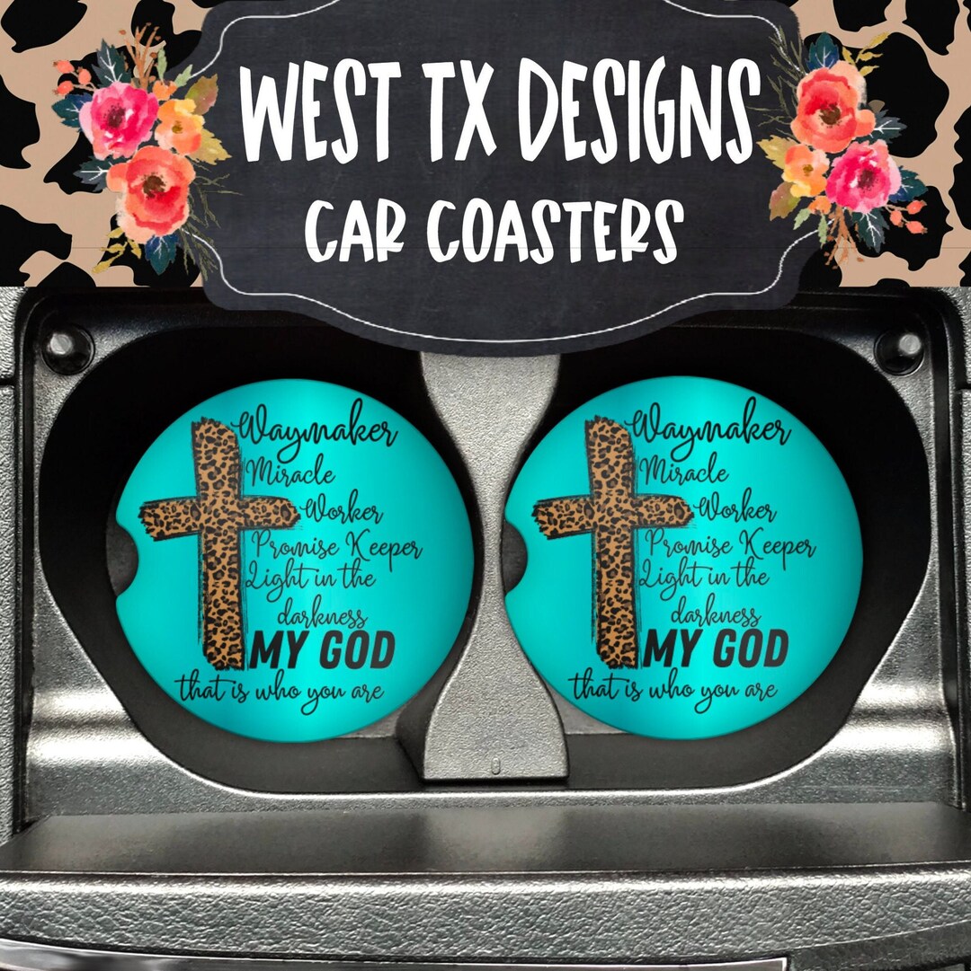 Waymaker Car Coasters | Set of 2 Car Coasters | Bible Verse Coasters | Miracle Worker | Promise ...