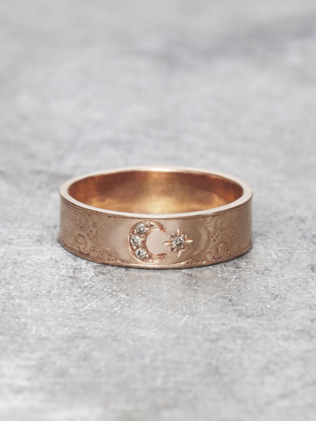14K Diamond Moon Goddess Ring - Etsy