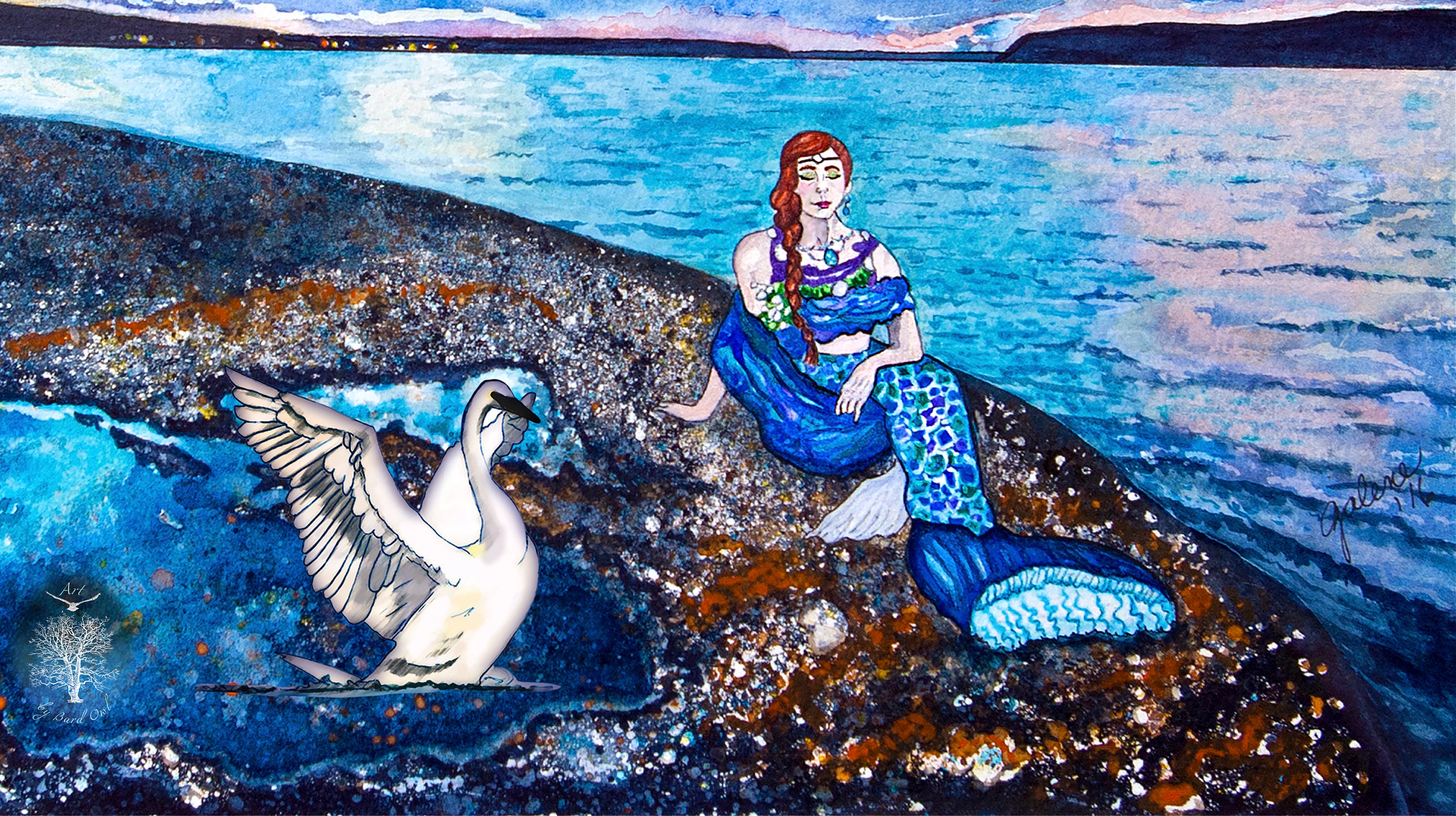 Swan Mermaid Art Giclee Print THE SWAN MAIDEN Freshwater Mermaid ...