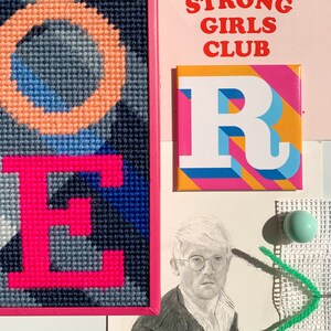 Turquoise Letter R Alphabet Tapestry / Needlepoint Kit in Half Cross ...