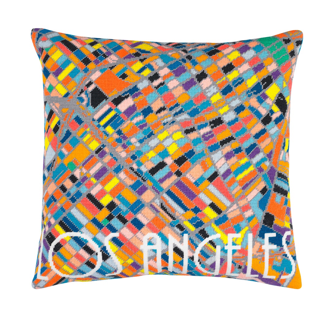 Los Angeles Map Tapestry / Needlepoint in Half Cross Stitch. 41 X 41cm ...