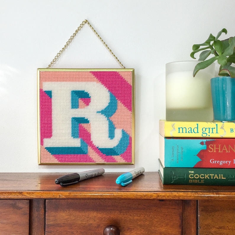 Pink Letter R Alphabet Tapestry / Needlepoint Kit in Half Cross Stitch ...
