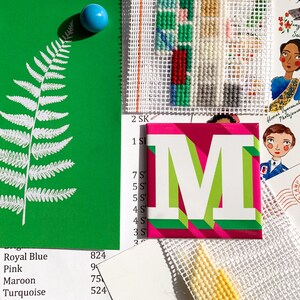 Pink Letter M Alphabet Tapestry / Needlepoint Kit in Half Cross Stitch ...