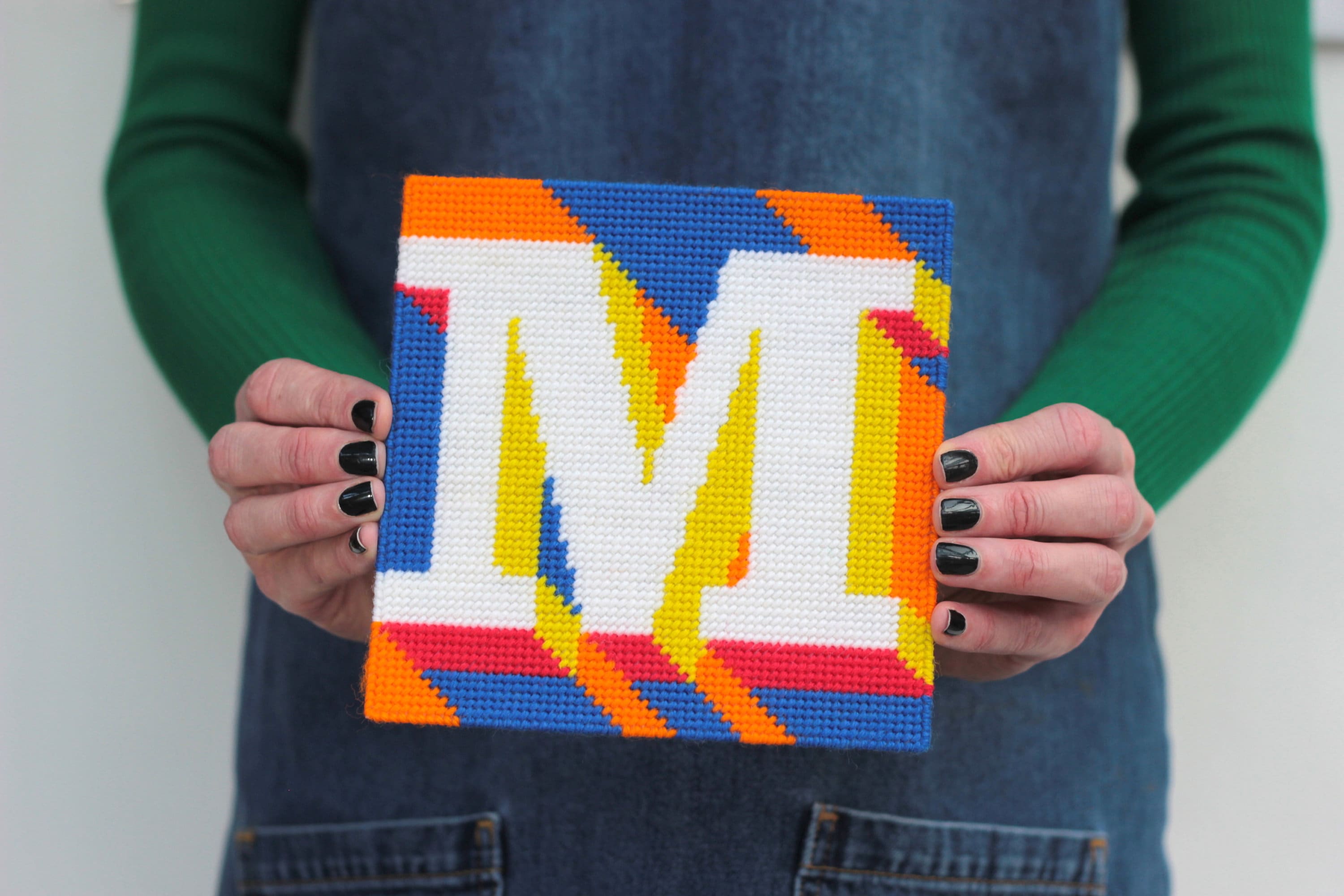 Blue Letter M Alphabet Tapestry / Needlepoint Kit in Half Cross Stitch ...