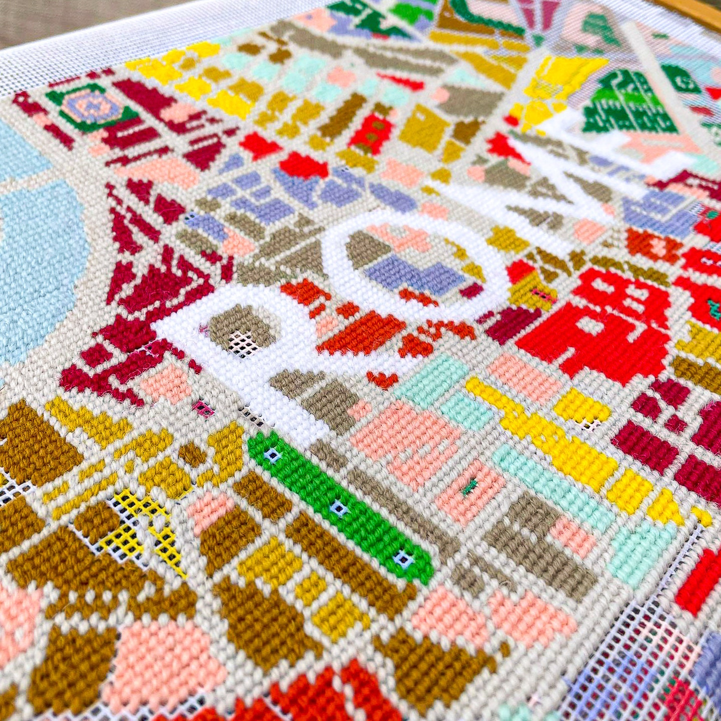 Rome Light Map Tapestry / Needlepoint in Half Cross Stitch. 41 X 41cm ...