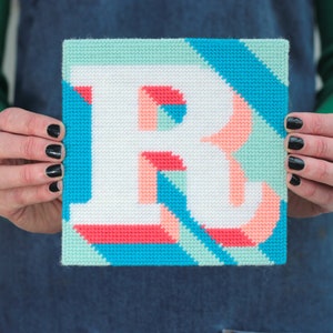 Turquoise Letter R Alphabet Tapestry / Needlepoint Kit in Half Cross ...