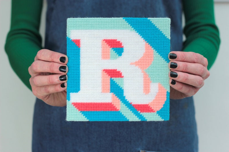 Turquoise Letter R Alphabet Tapestry / Needlepoint Kit in Half - Etsy