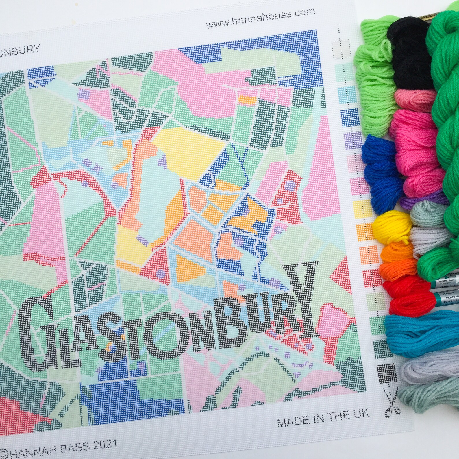 Glastonbury Map Tapestry / Needlepoint in Half Cross Stitch. 41 X 41cm ...