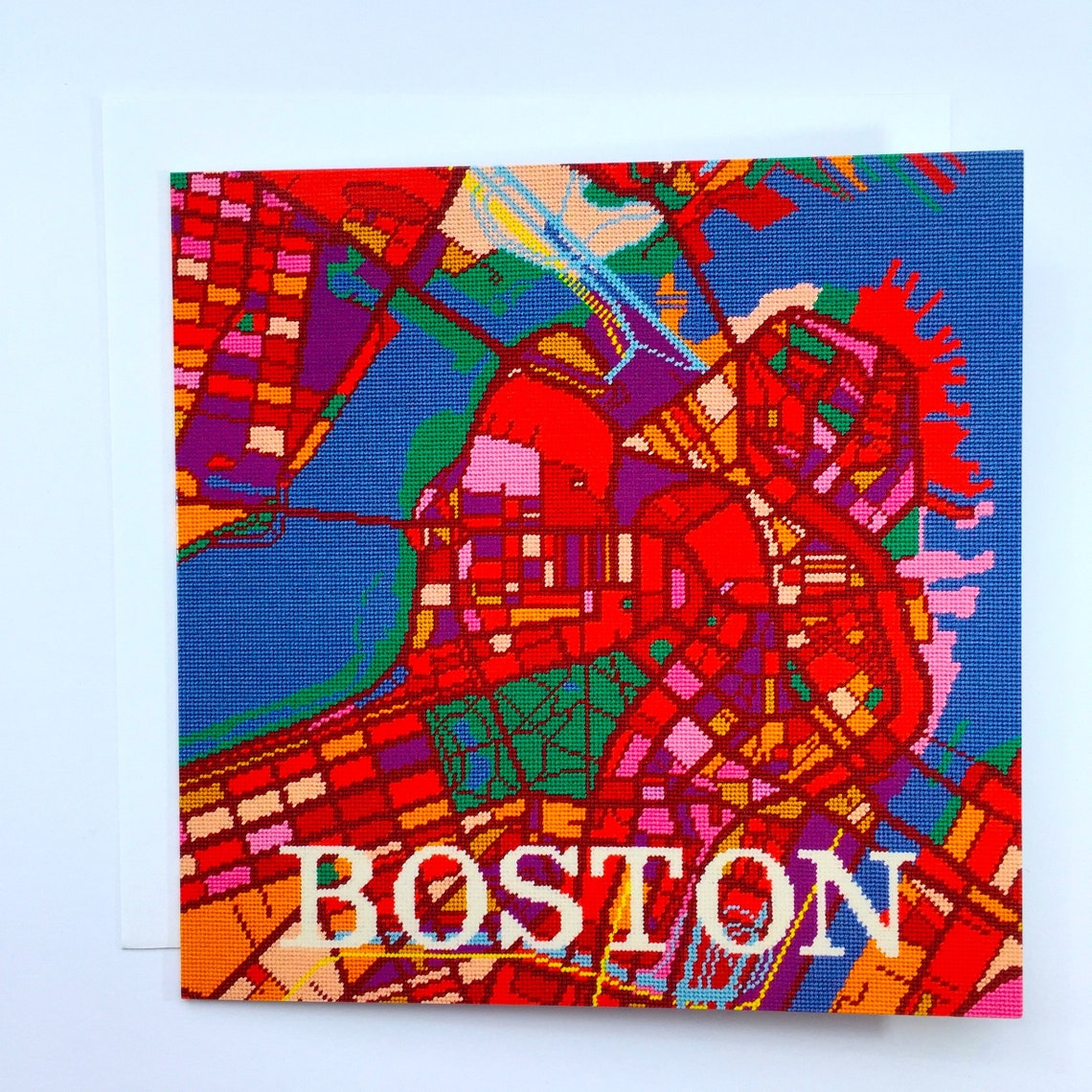 Boston Map Tapestry / Needlepoint in Half Cross Stitch. 41 X 41cm - Etsy