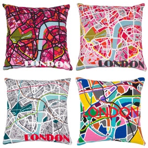 London Metro Map Tapestry / Needlepoint in Half Cross Stitch. 41 X 41cm ...