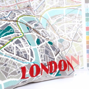 London Metro Map Tapestry / Needlepoint in Half Cross Stitch. 41 X 41cm ...