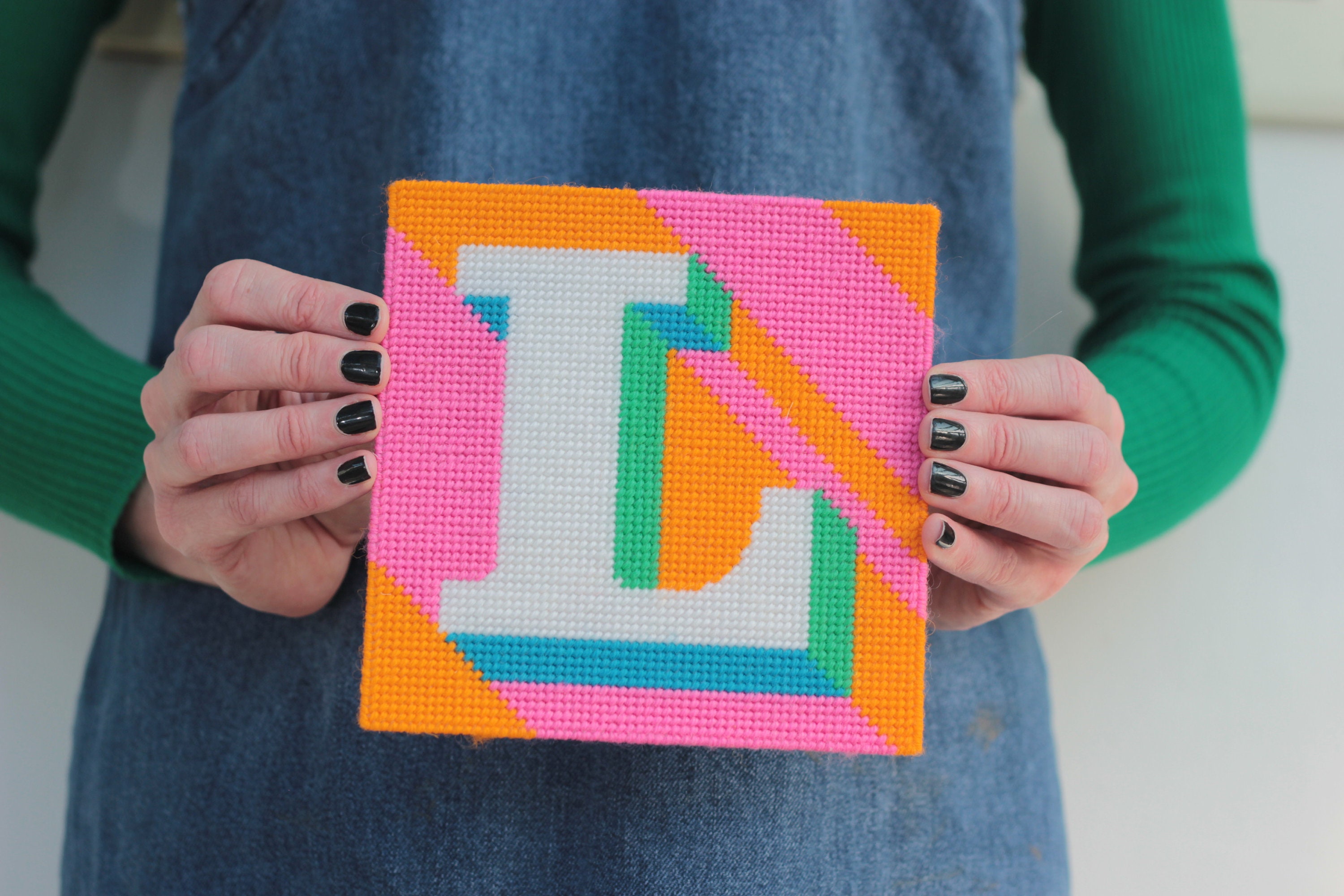 Pink Letter L Alphabet Tapestry / Needlepoint Kit in Half | Etsy