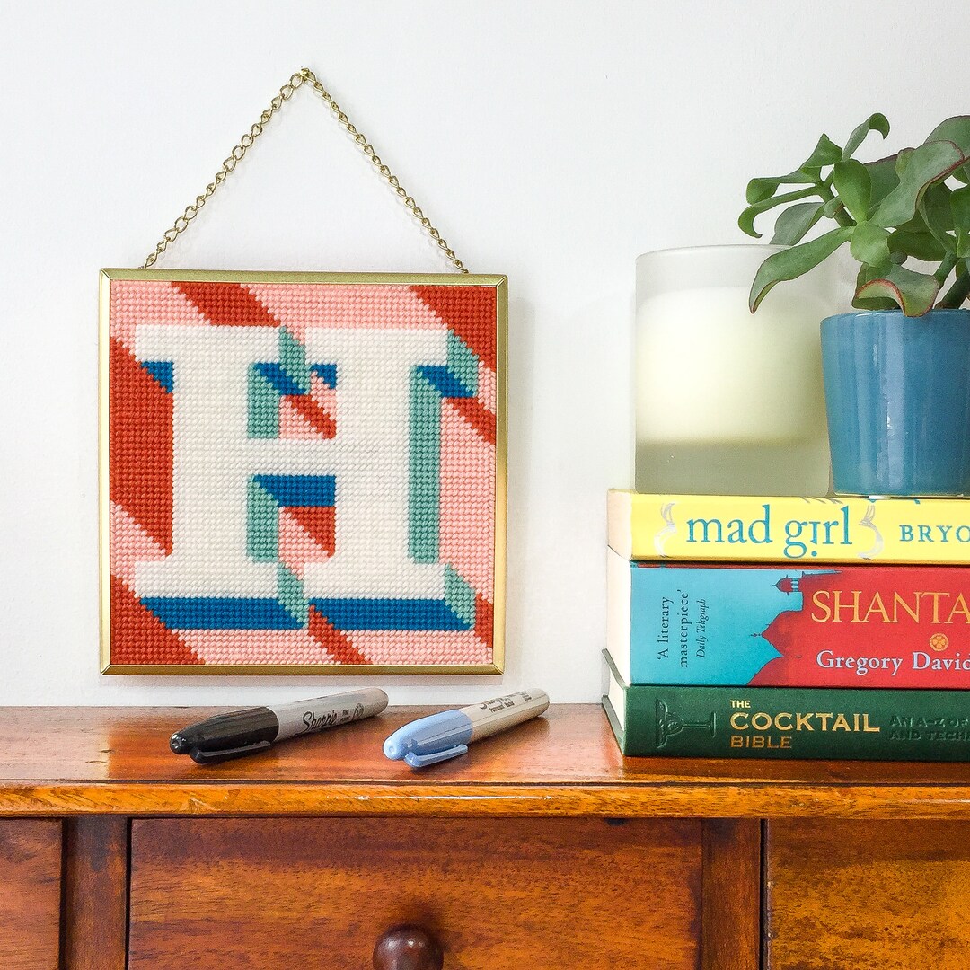 Peach Letter H Alphabet Tapestry / Needlepoint Kit in Half Cross Stitch ...
