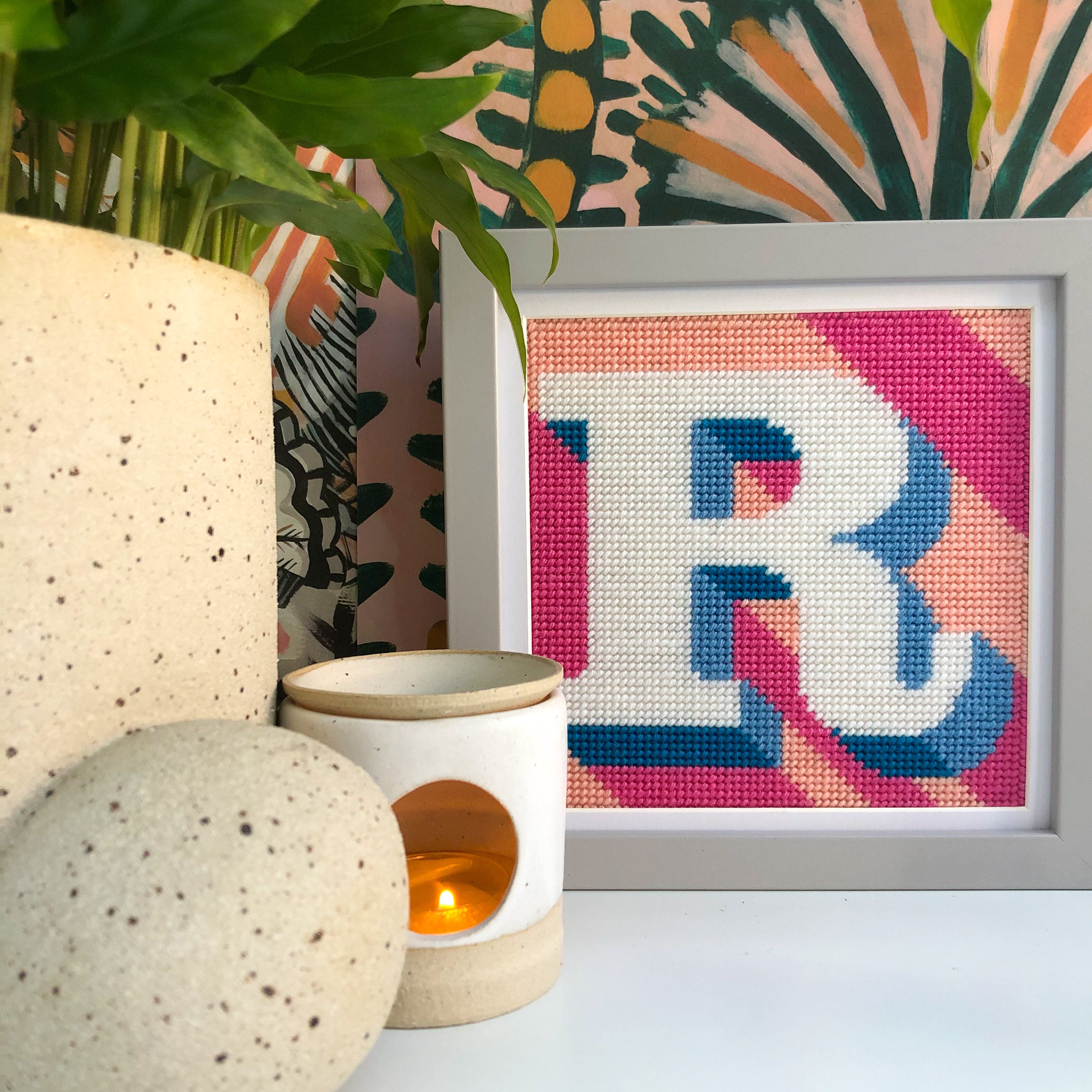 Pink Letter R Alphabet Tapestry / Needlepoint Kit in Half Cross Stitch ...