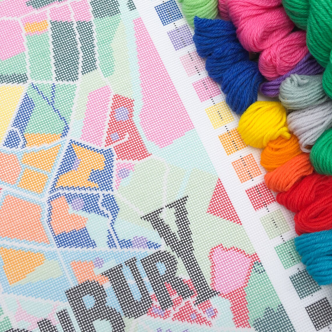 Glastonbury Map Tapestry / Needlepoint in Half Cross Stitch. 41 X 41cm ...