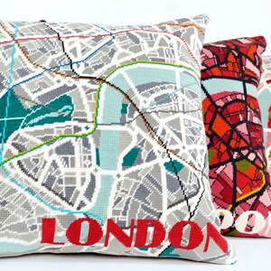 London Metro Map Tapestry / Needlepoint in Half Cross Stitch. 41 X 41cm ...