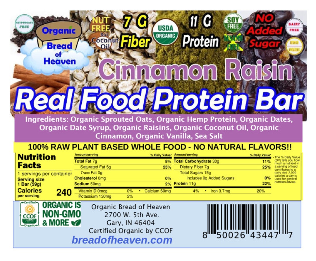 Organic Real Food Protein Bars - Cinnamon Raisin - 12 Pk - Etsy