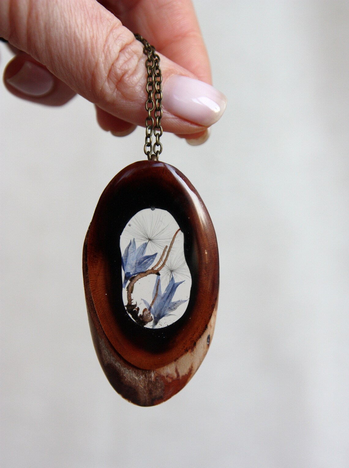 Pendant Frame With Cornflower Petals Dandelion Seeds in Epoxy | Etsy