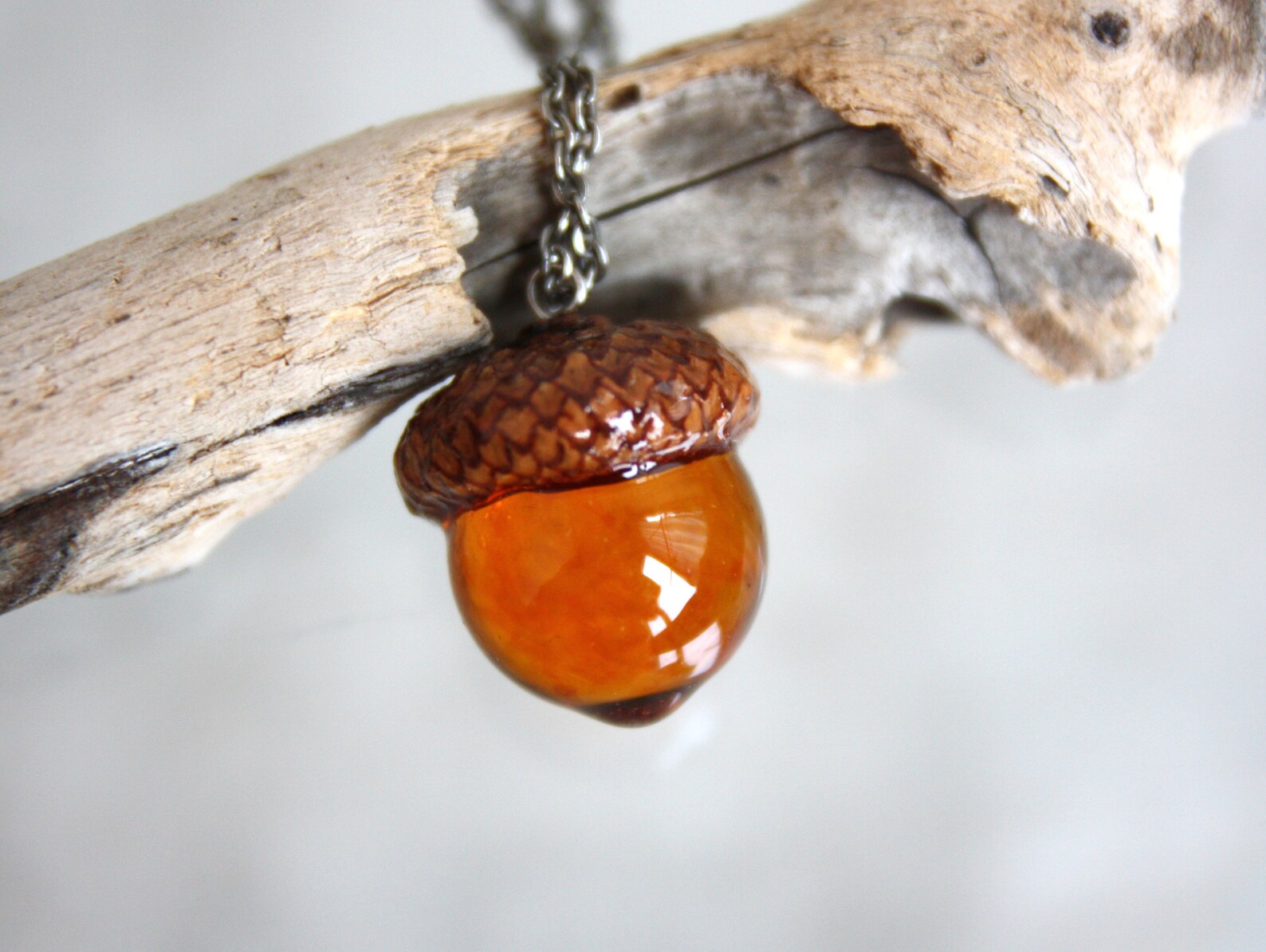 Yellow Acorn Pendant Earring With a Real Acorn Caps and - Etsy
