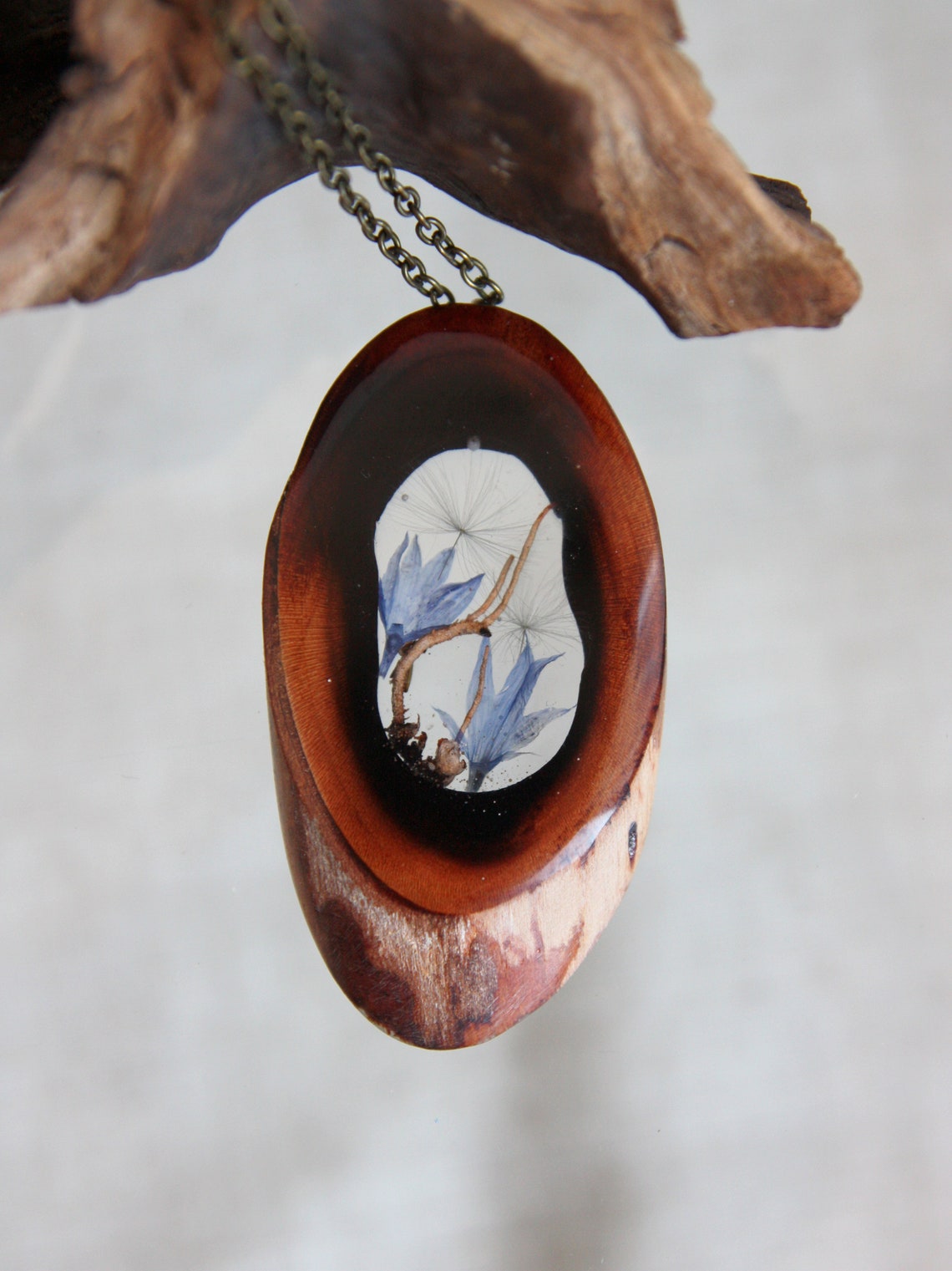 Pendant Frame With Cornflower Petals Dandelion Seeds in Epoxy | Etsy