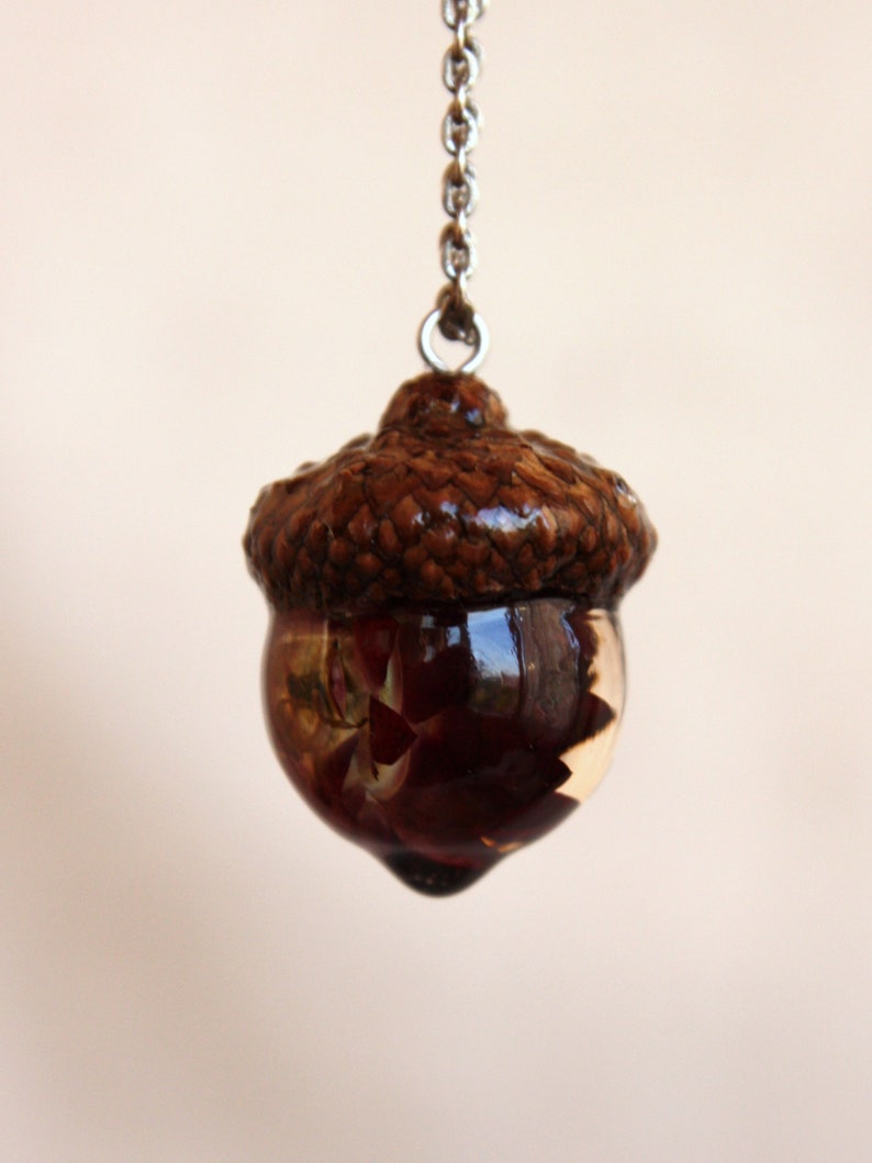 Pendant acorn with immortelle flower and epoxy resin The real | Etsy