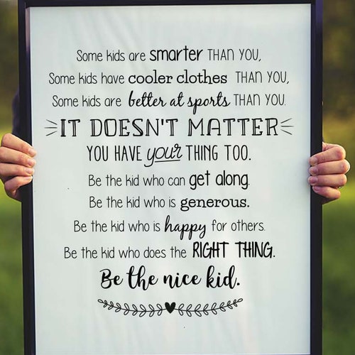 Be the Nice Kid Classroom Poster Chalkboard Style | Etsy