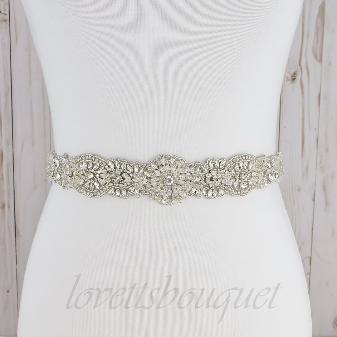 Ready to Ship 24l Elegant Tie on Bridal Bridesmaid Belt Crystal Silver ...