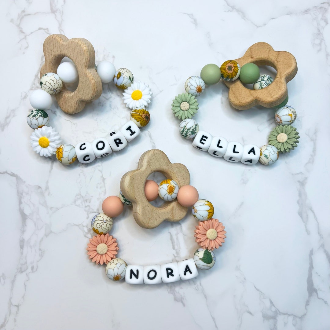 Personalized Floral Baby Toy Ring, Personalized Baby Toy Gift, Silicone ...