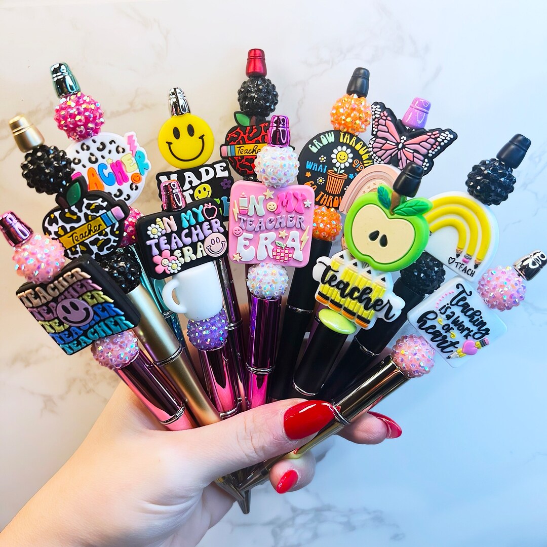 NEW!! Teacher Beaded Pen, Teacher Appreciation Gift, Silicone Beaded Pen, Red Blue Black Ink ...