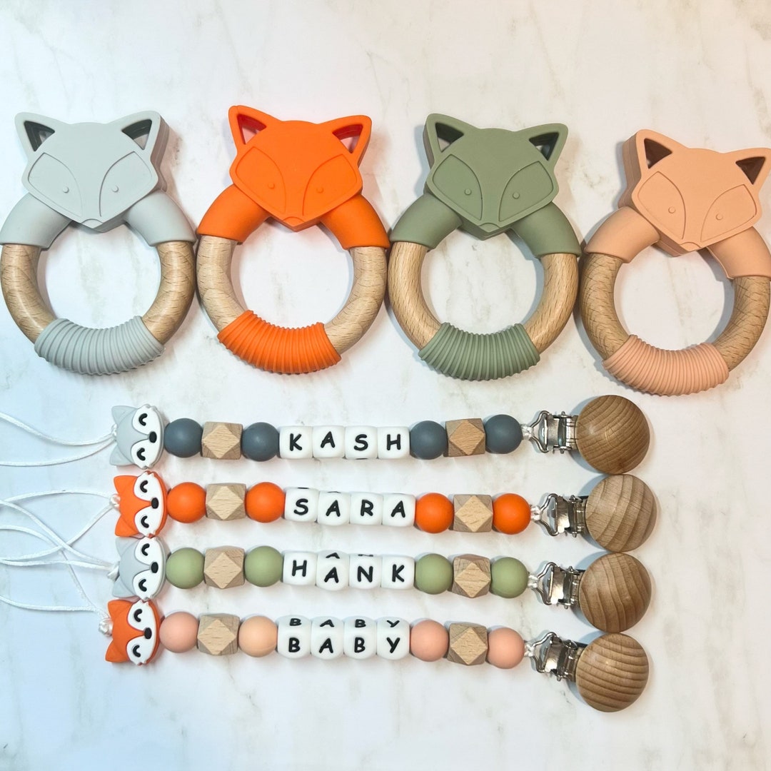 Boho Fox Personalized Name Pacifier Clip Set, Baby Fox Toy, Silicone ...