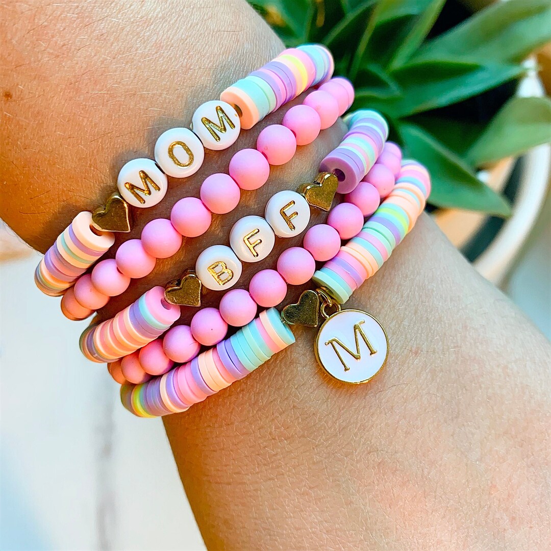 Personalized Heishi Name Friendship Bracelet Stack, Candy Necklace ...