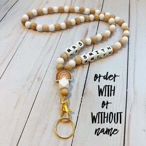 Rainbow Teacher Lanyard Beaded Teacher Badge Holder Personalized Name ...