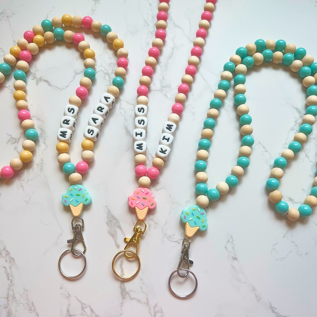 Retro Ice Cream Personalized Lanyard, Retro Teacher Lanyard, Custom ...
