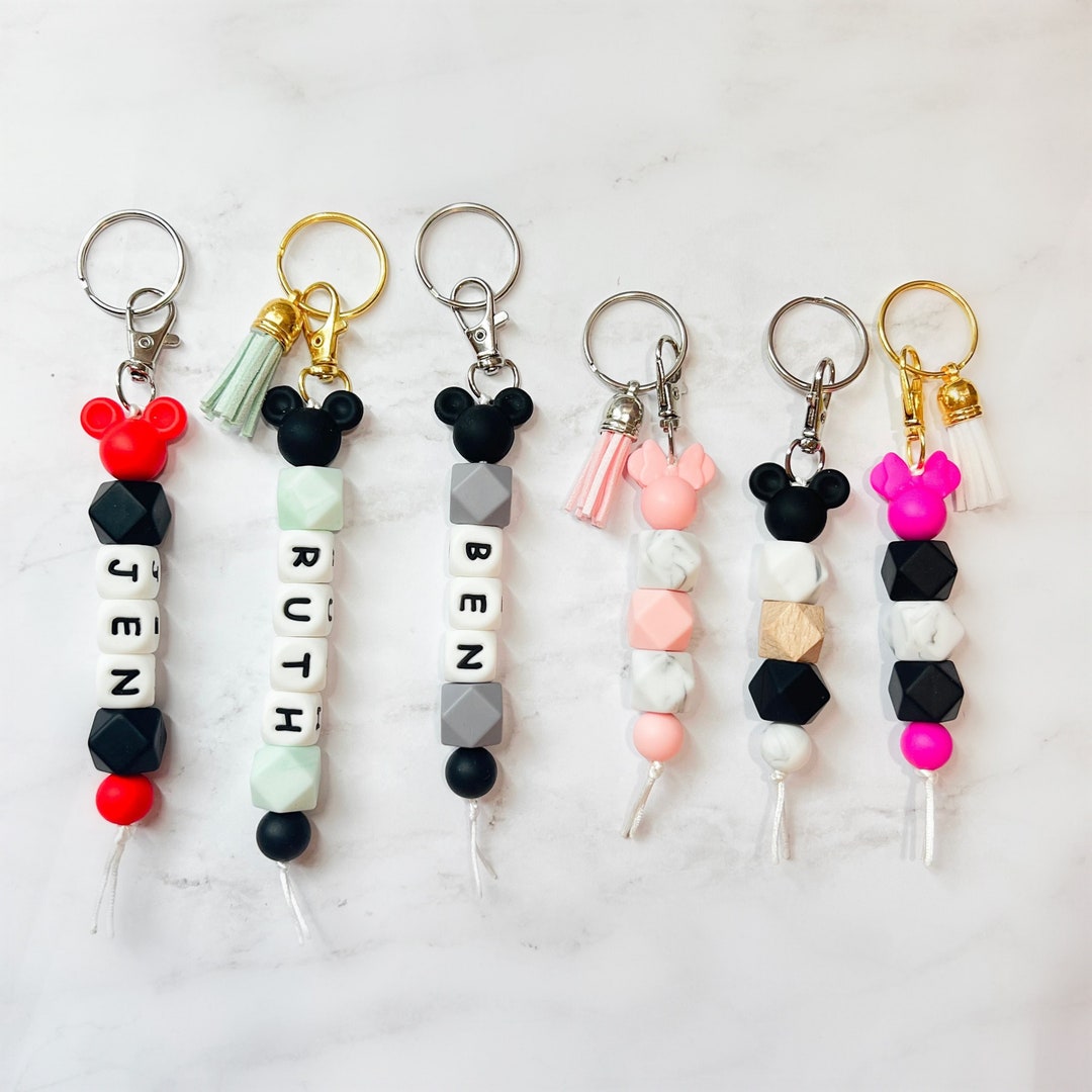 More Colors! Disney Silicone Beaded Keychain, Minnie Mickey Keychain ...