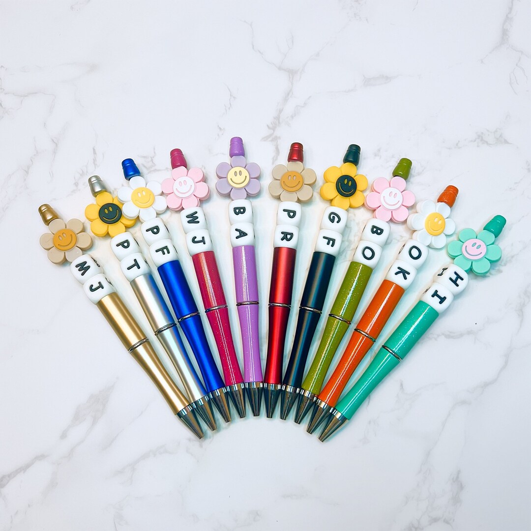 Smiley Daisy Initials Beaded Pen, Smiley Face Beaded Teacher Pen ...