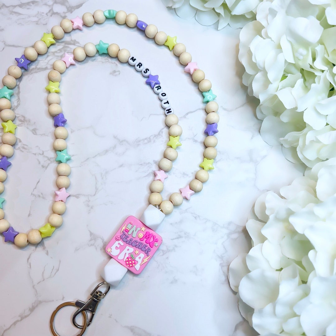 Teacher Era Star Teacher Lanyard Beaded Teacher Badge Holder ...