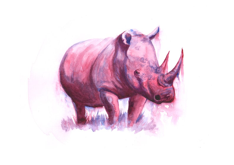 Impresión de rinoceronte rosa de la pintura original de | Etsy